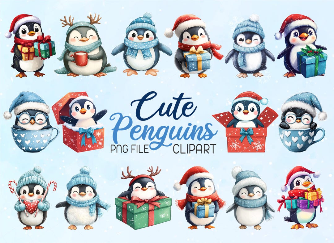Christmas Penguin Clipart Bundle, Christmas Clipart, Penguin Clipart ...