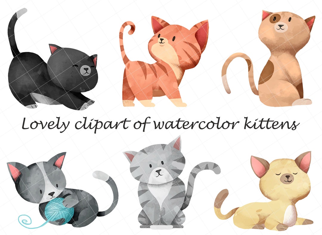 Cute Kittens Clipart, Watercolor Kittens Clipart, Watercolor Cat ...