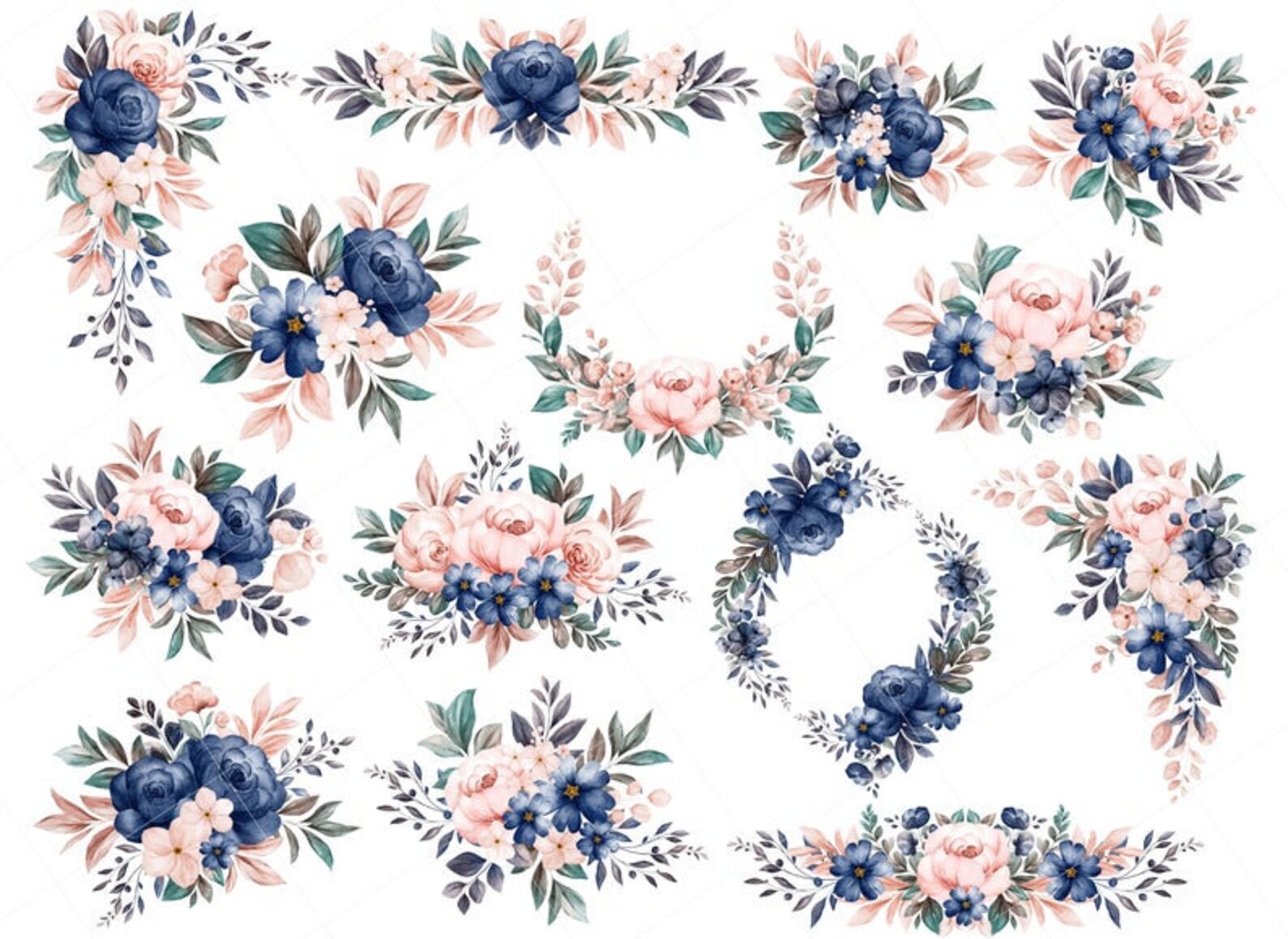 Floral Clipart Mega Bundle Watercolor Flower Clipart Blush - Etsy