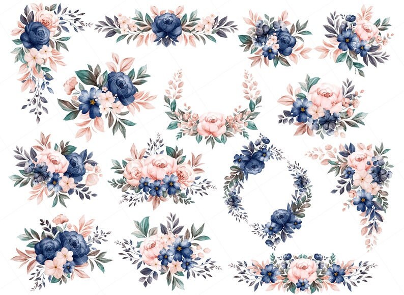 Floral Clipart Mega Bundle Watercolor Flower Clipart Blush - Etsy