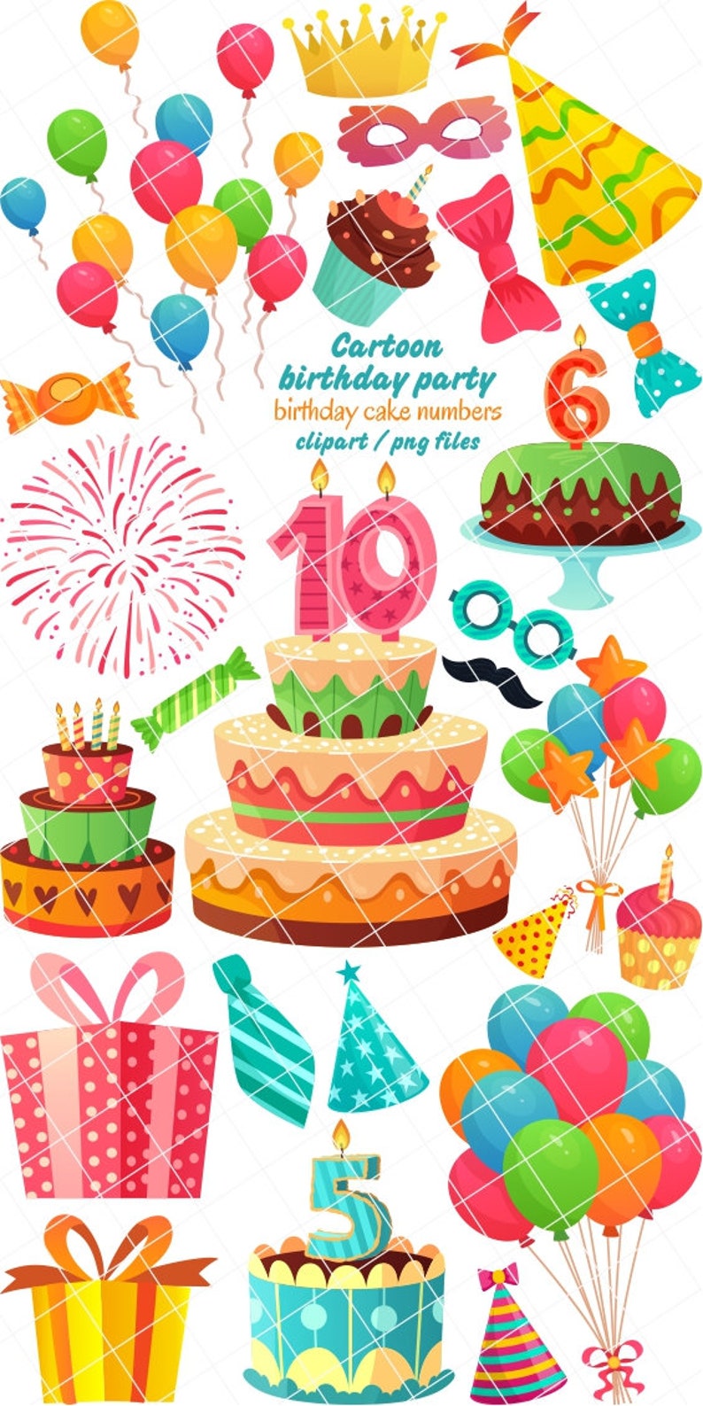 Cartoon Birthday Party Clipart Birthday Cake Numbers Clipart | Etsy