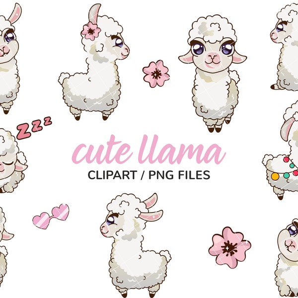 Cute Llama Clipart - Etsy