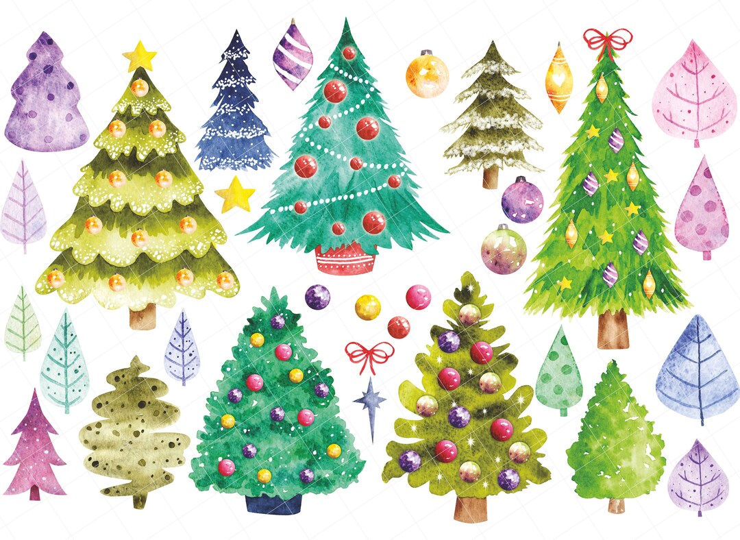 Christmas Tree Clipart, Watercolor Tree Clipart, Tree Clip Art, Tree ...