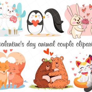 Valentines Clipart, Valentines Day Animal Couple Clipart, Animal ...
