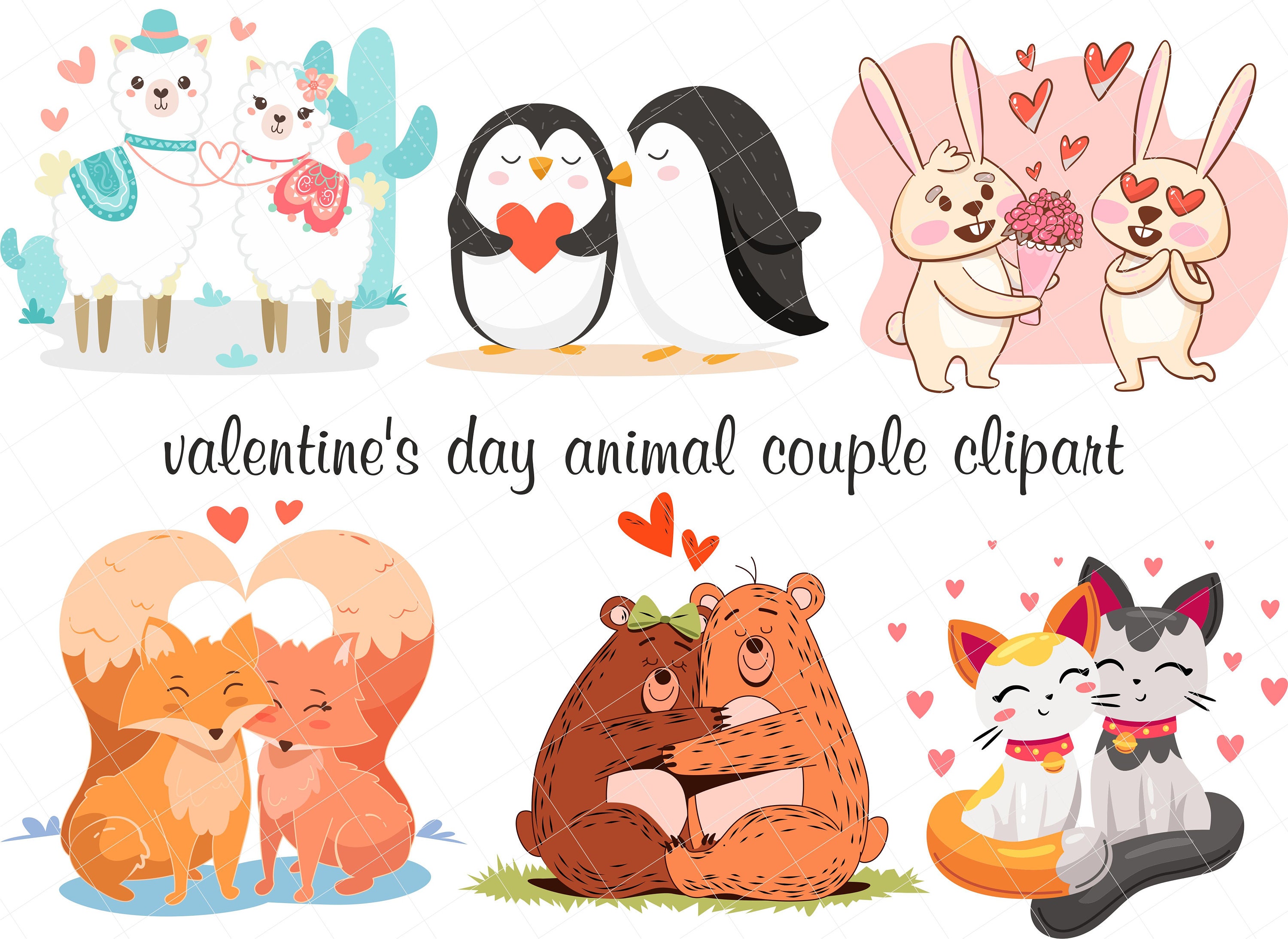 Valentines Clipart Valentines Day Animal Couple Clipart - Etsy