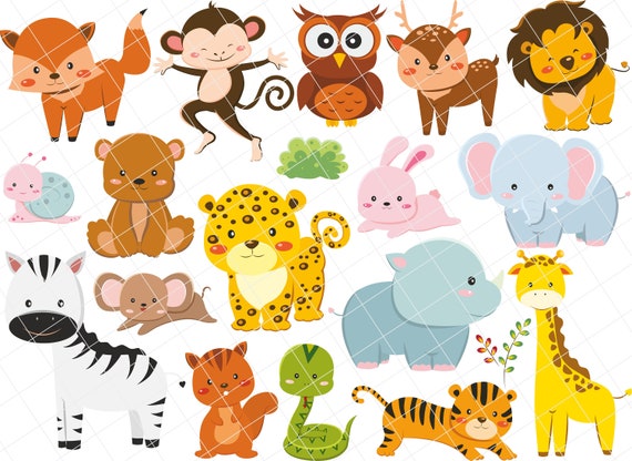 Animals Clipart Cute Animals Clipart Jungle Animals Clipart - Etsy ...