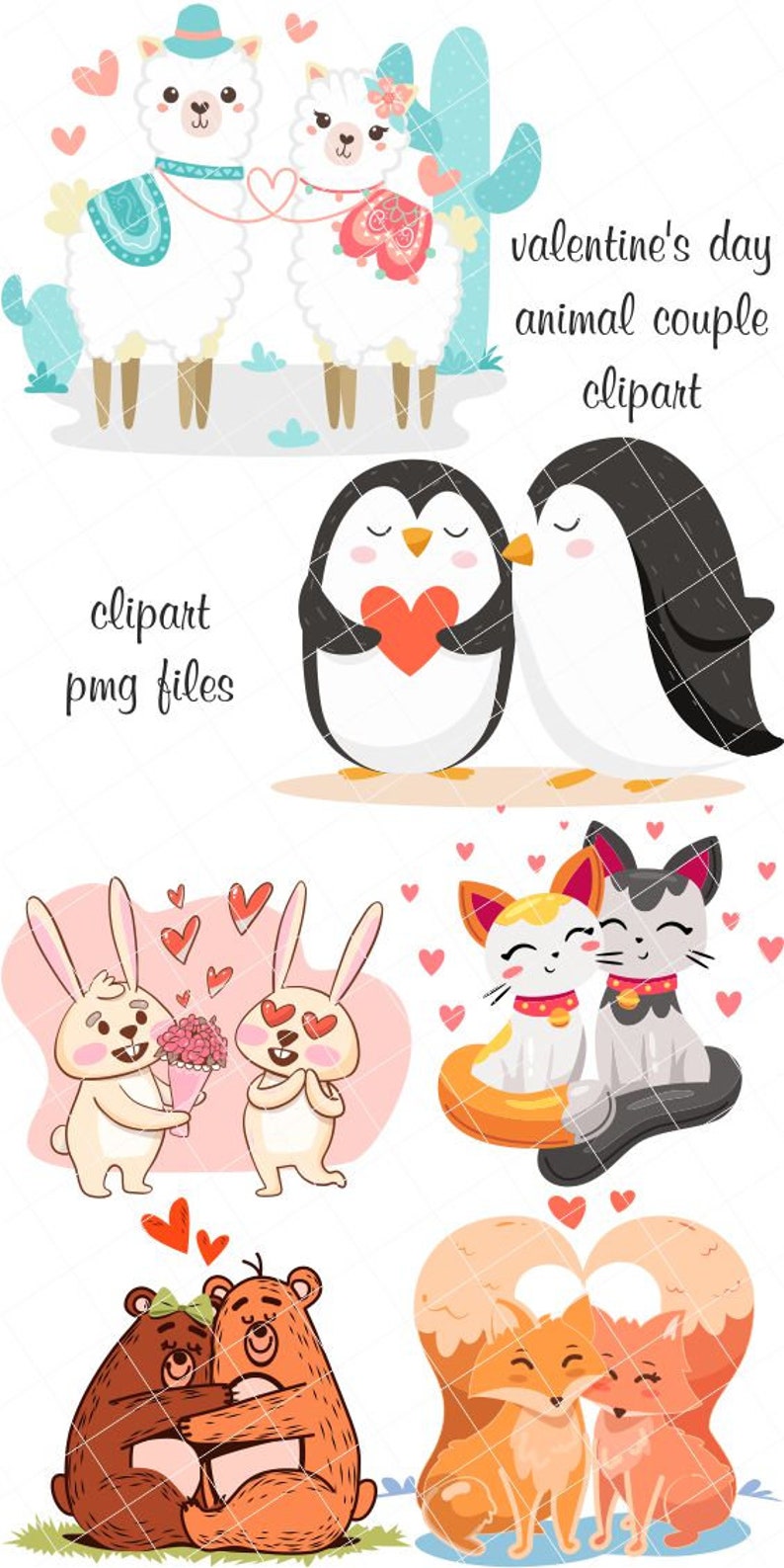 Valentines Clipart Valentines Day Animal Couple Clipart - Etsy