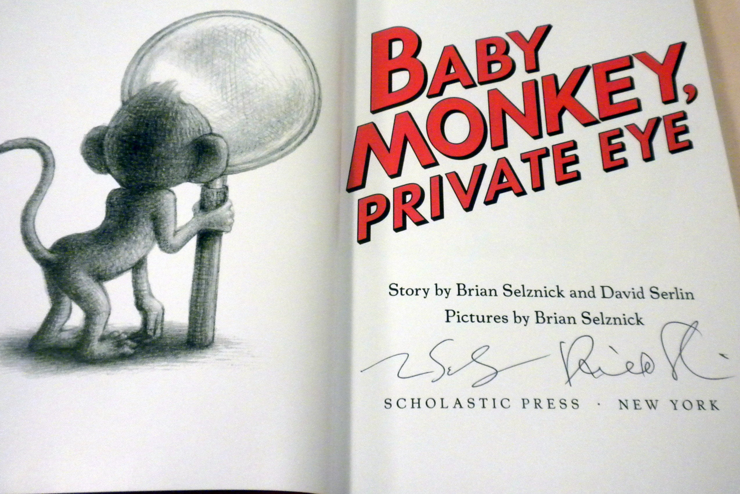 DOUBLE SIGNED Baby Monkey Private Eye Brian Selznick/david | Etsy Australia