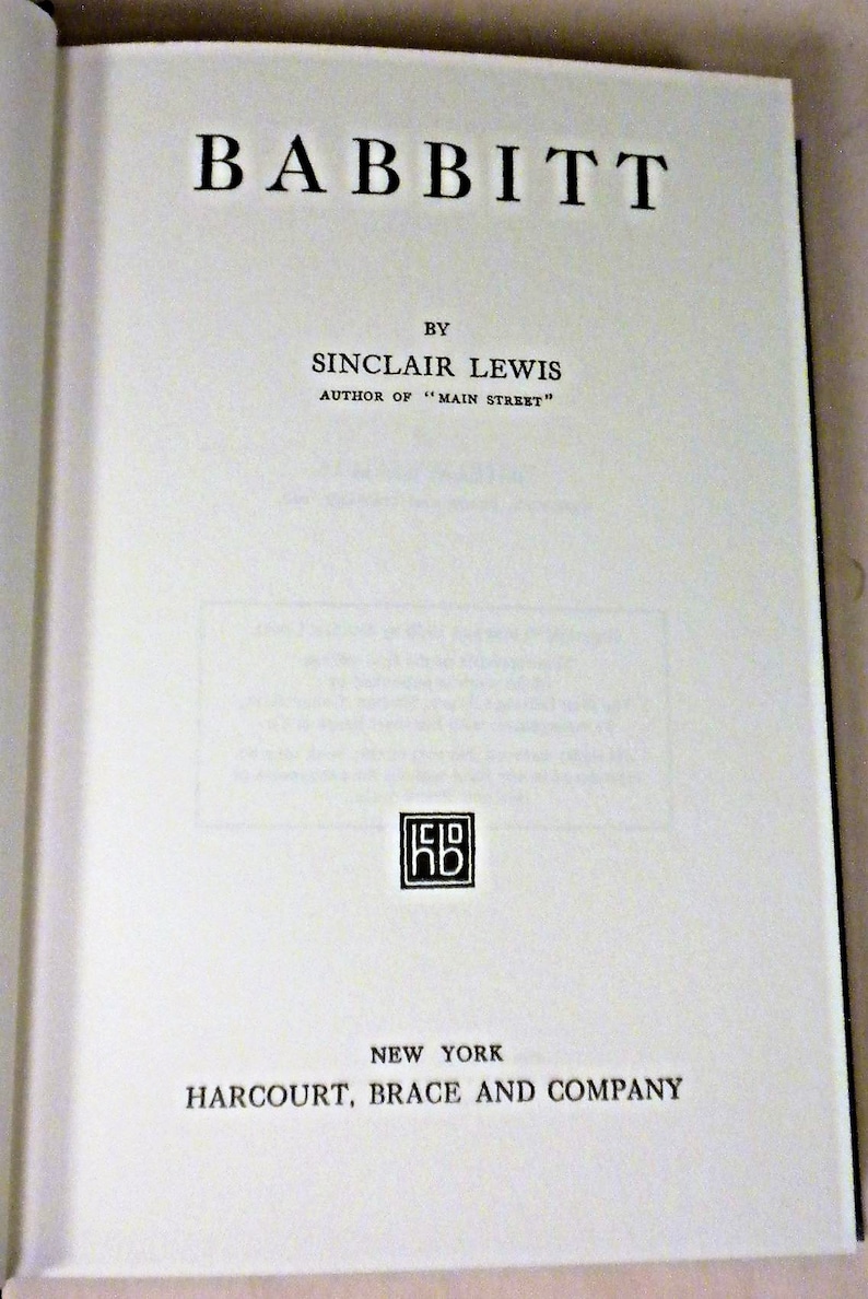 Babbitt Sinclair Lewis First Edition Facsimile of the 1922 | Etsy