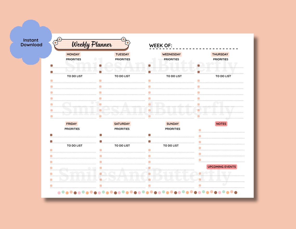 Weekly Plan Printable, Planner Download, Weekly Organizer, to Do List ...
