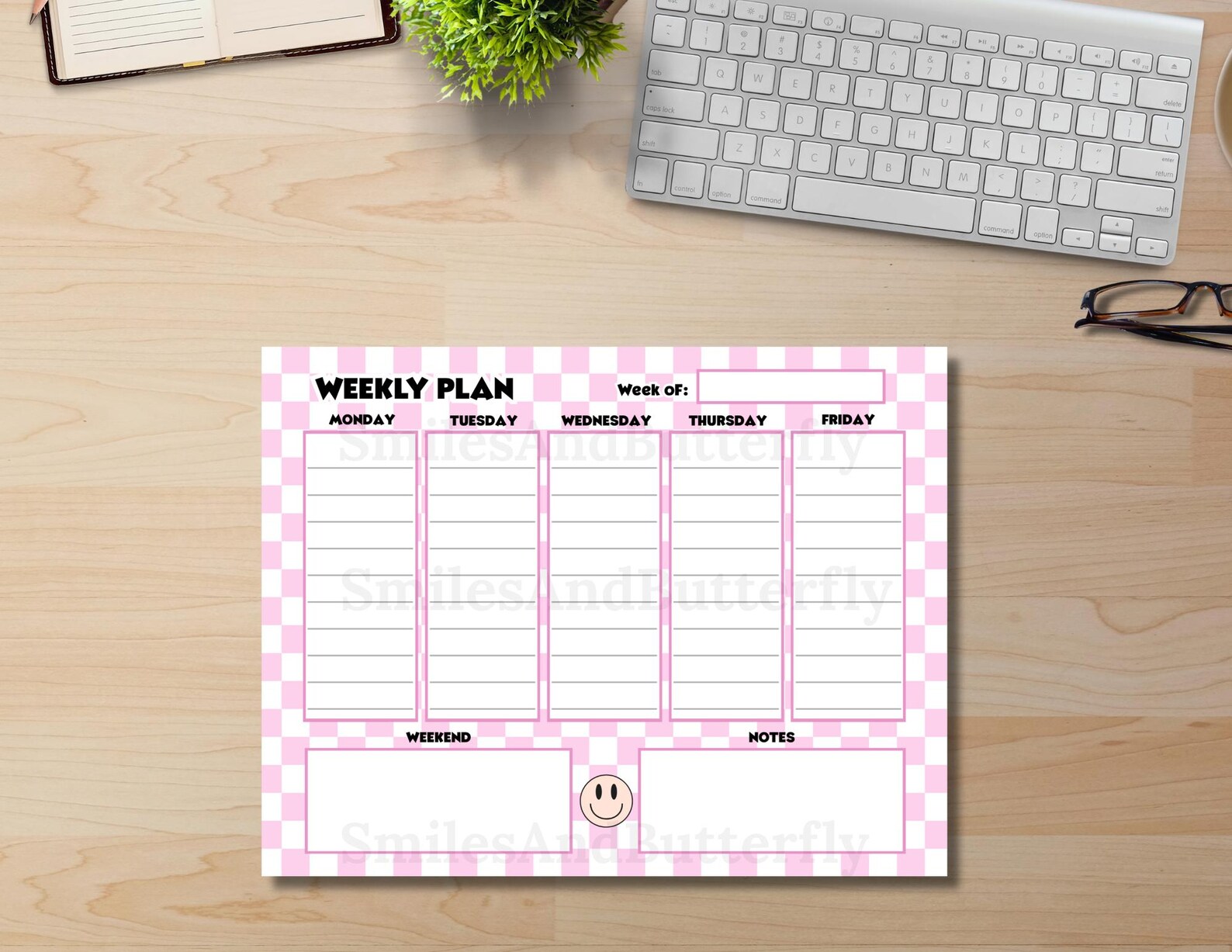 Weekly Plan Printable, Smiley Face Checkered Planner Download, Weekly ...