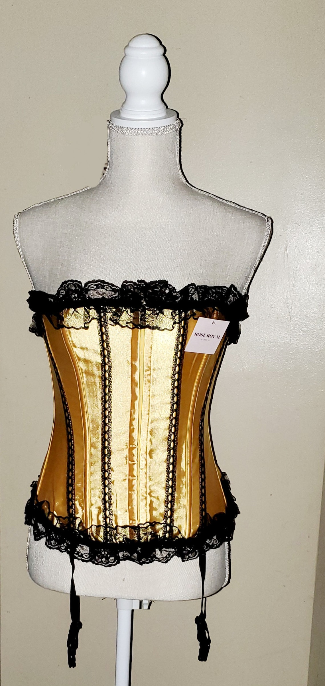 Yellow and Black Satin Lace Trim Corset | Etsy