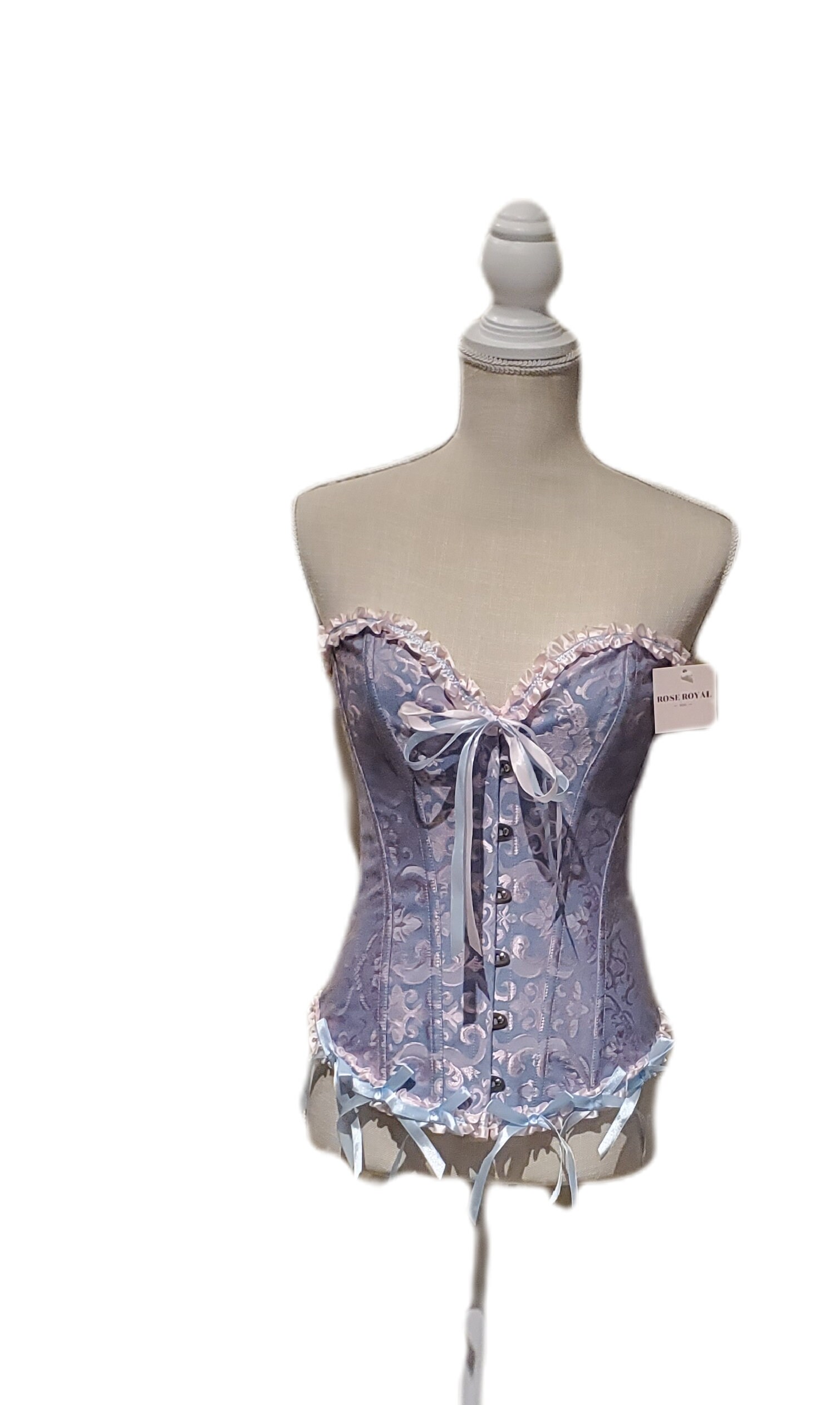 Baby Blue and Pink Satin Lace Trim Corset | Etsy