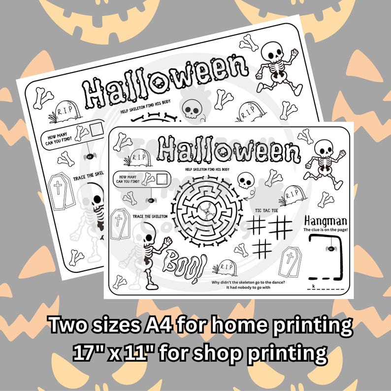 Skeleton Activity Placemat, Printable Pdf - Etsy