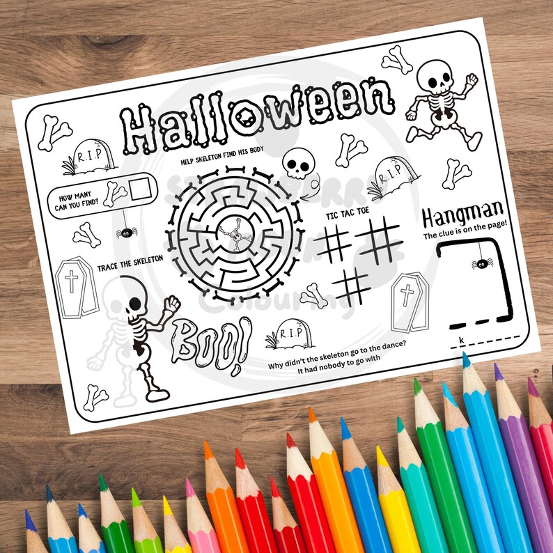 Skeleton Activity Placemat, Printable Pdf - Etsy