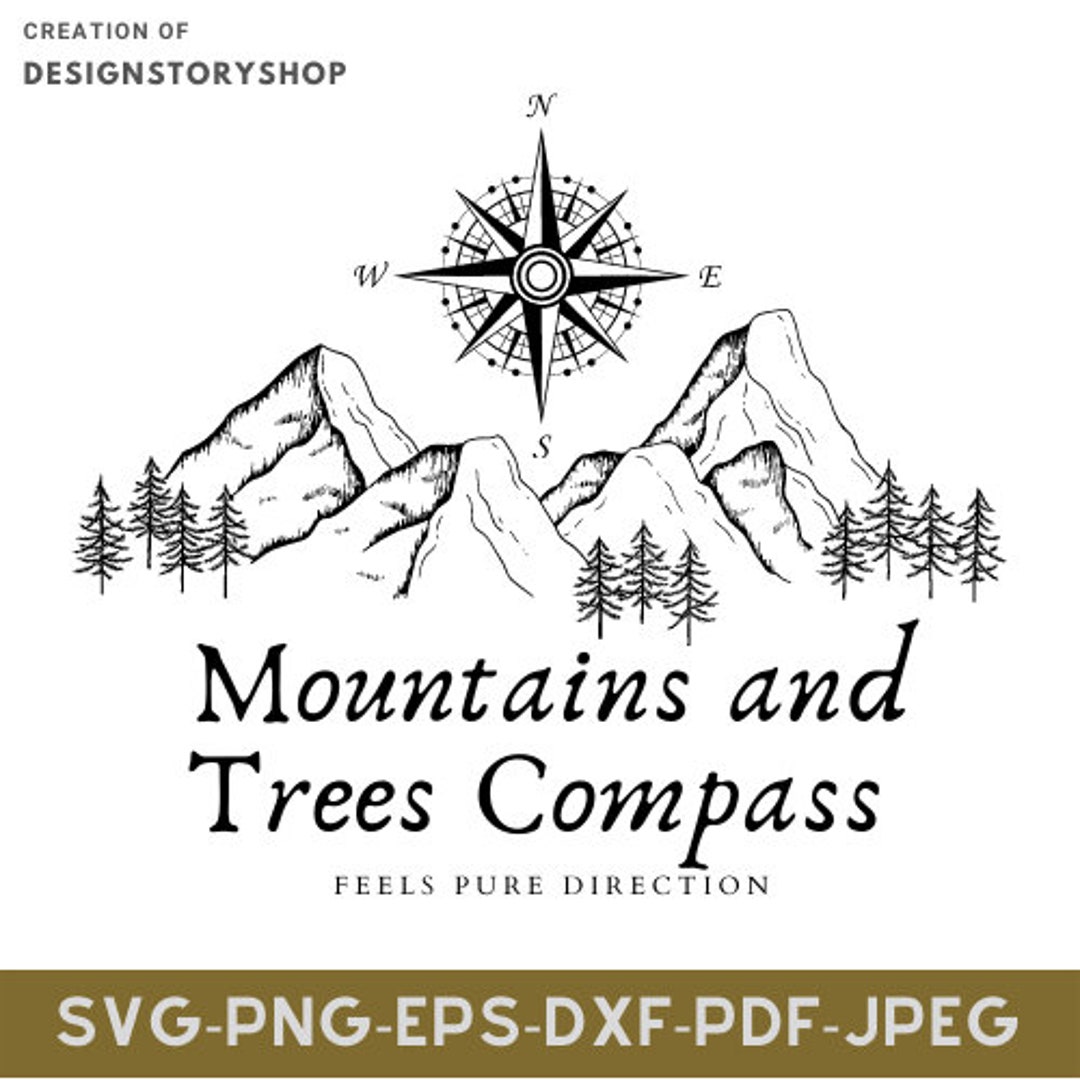 Mountains and Trees Compass SVG Outdoor Digital Download - Etsy