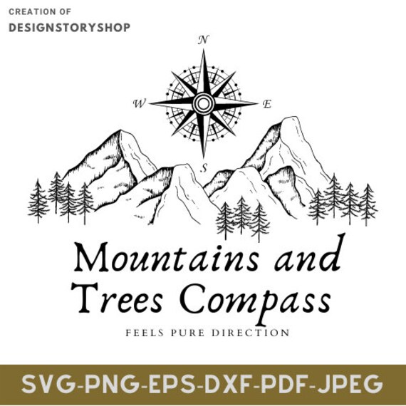 Mountains and Trees Compass SVG Outdoor Digital Download | Etsy
