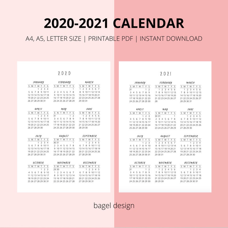 2020-2021 Calendar Printable A4 A5 US Letter Size Instant - Etsy
