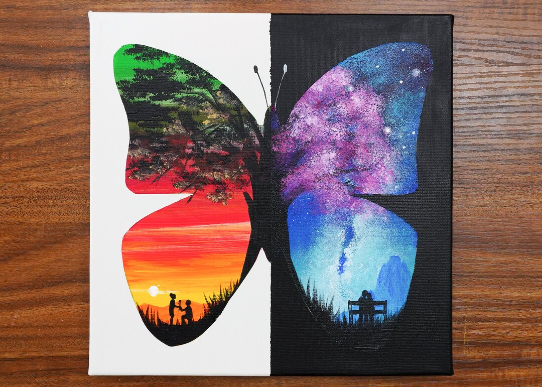Butterfly Half & Half Acrylic Painting 1157 - Etsy