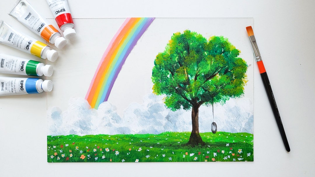 Rainbow & Tree Acrylic Painting on Clear Acrylic Sheet 996 - Etsy