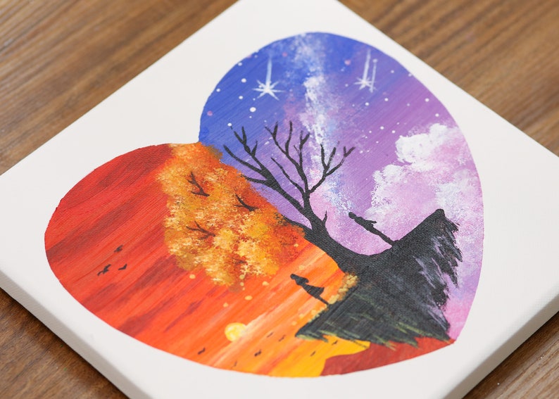 Half and Half Heartday & Night Landscape Acrylic Painting Tutorial 926 ...