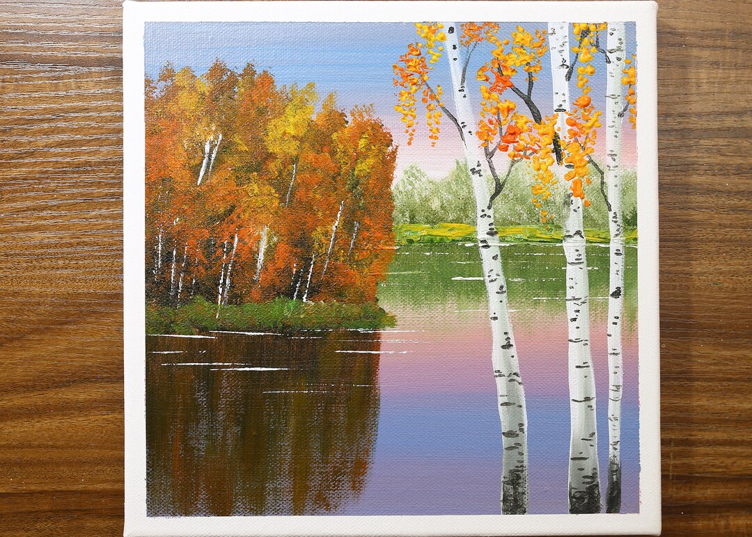 Birch Trees Landscape Acrylic Painting on Canvas 1046 - Etsy