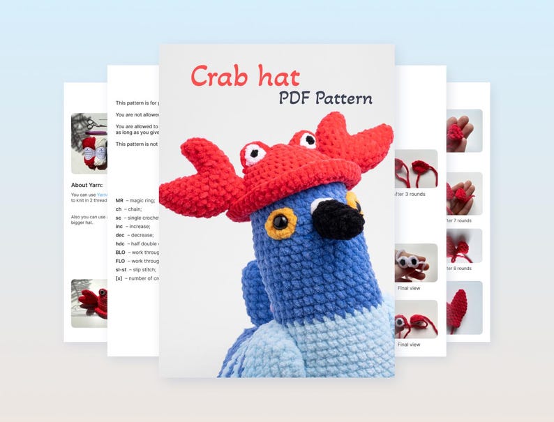 Pigeon & Crab Hat Crochet Pattern Set (PDF) - Etsy