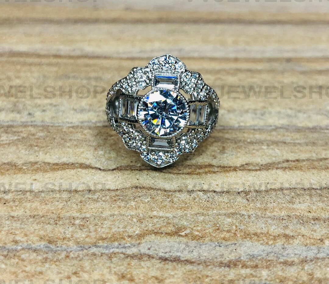 Antique Ring, White Moissanite Ring, 935 Silver Ring, Vintage Ring ...