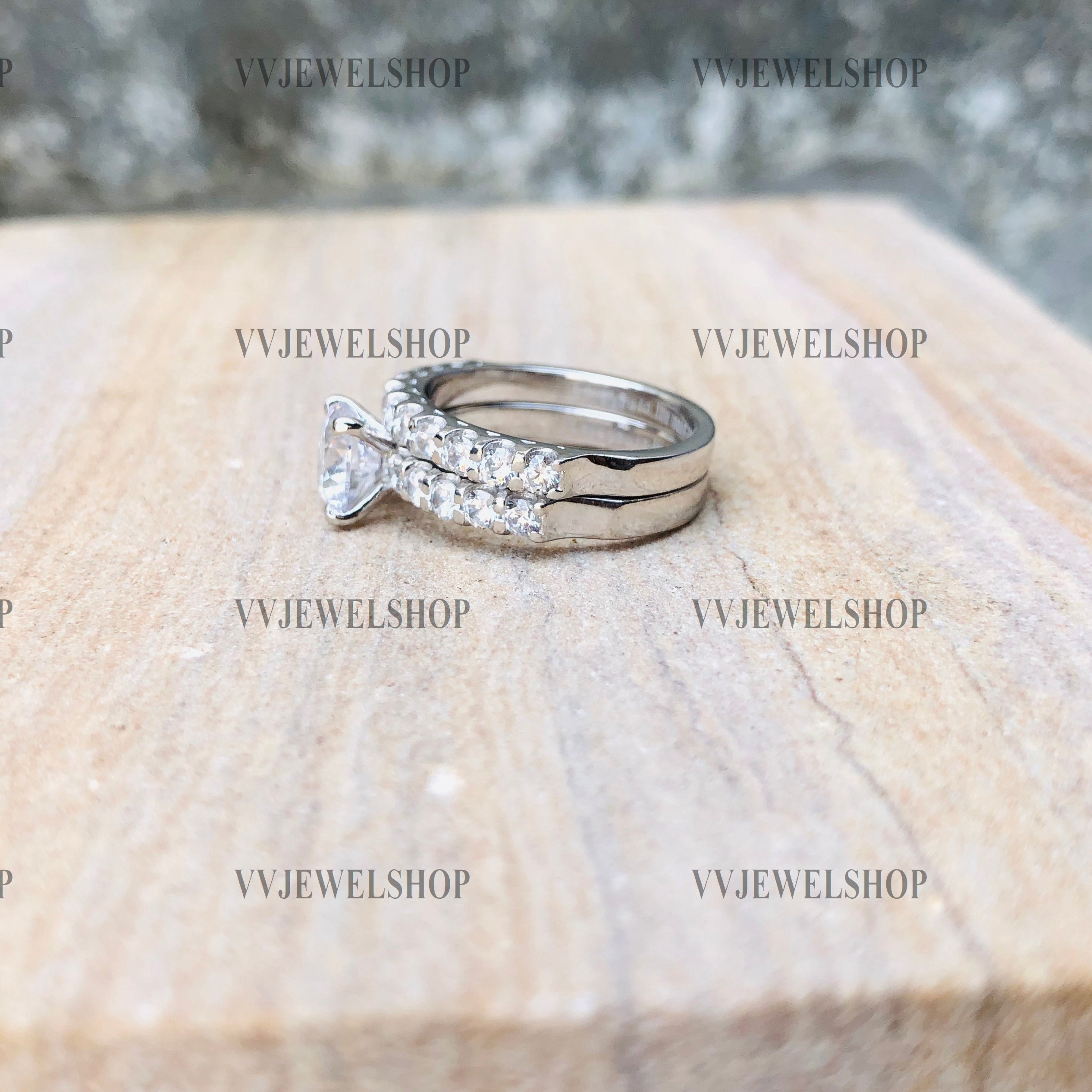 Solid Sterling Silver Wedding Sets, Women's Bridal Sets, Moissanite ...