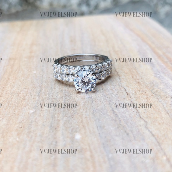 Solid Sterling Silver Wedding Sets Women's Bridal Sets | Etsy