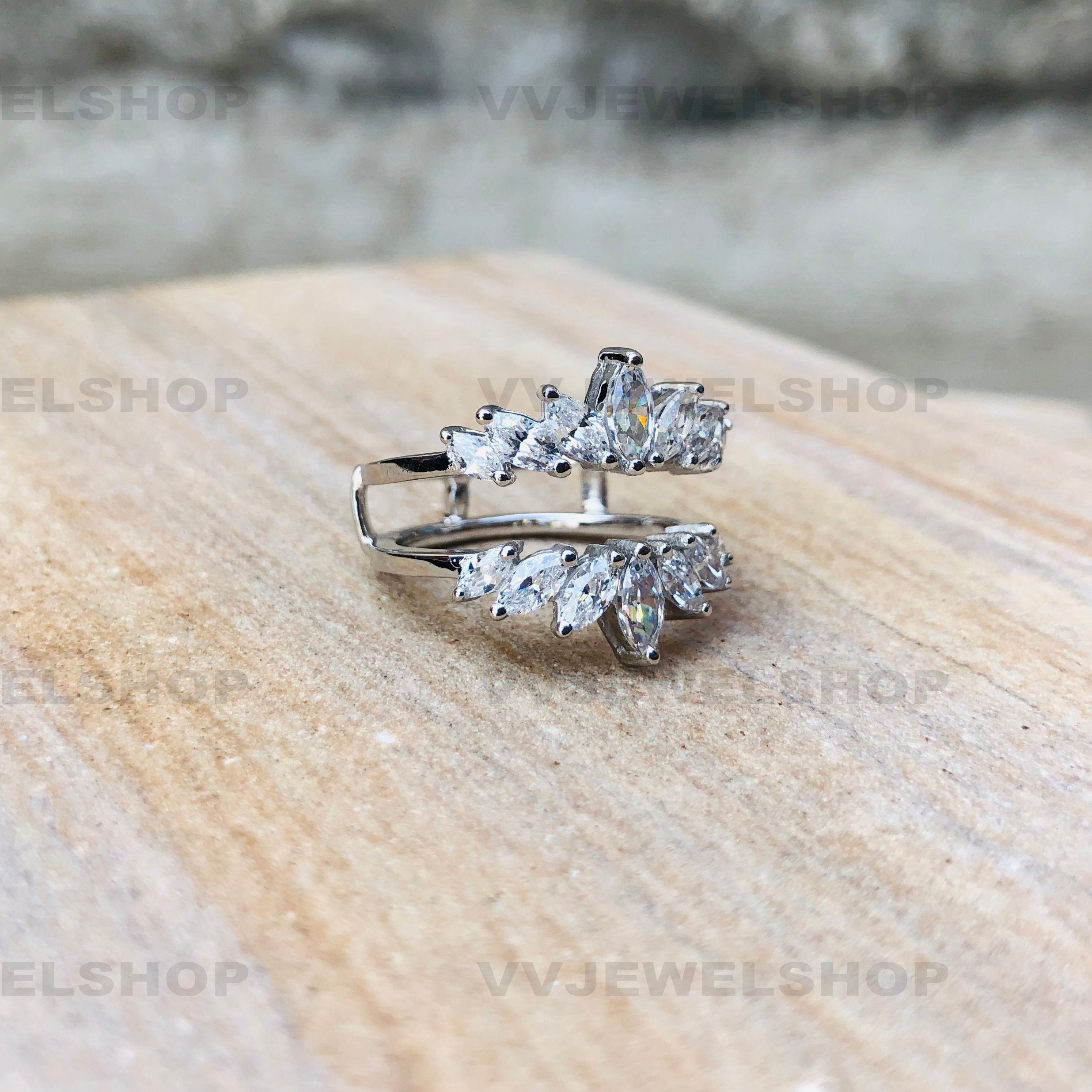 Marquise Diamond Wrap Enhancer, Solitaire Ring Wrap Guard Band, White ...