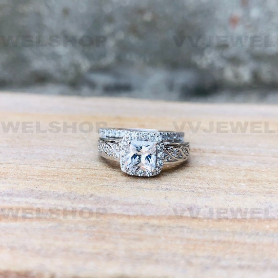 Princess Cut Wedding Ring Set White Gold Ring Set - Etsy