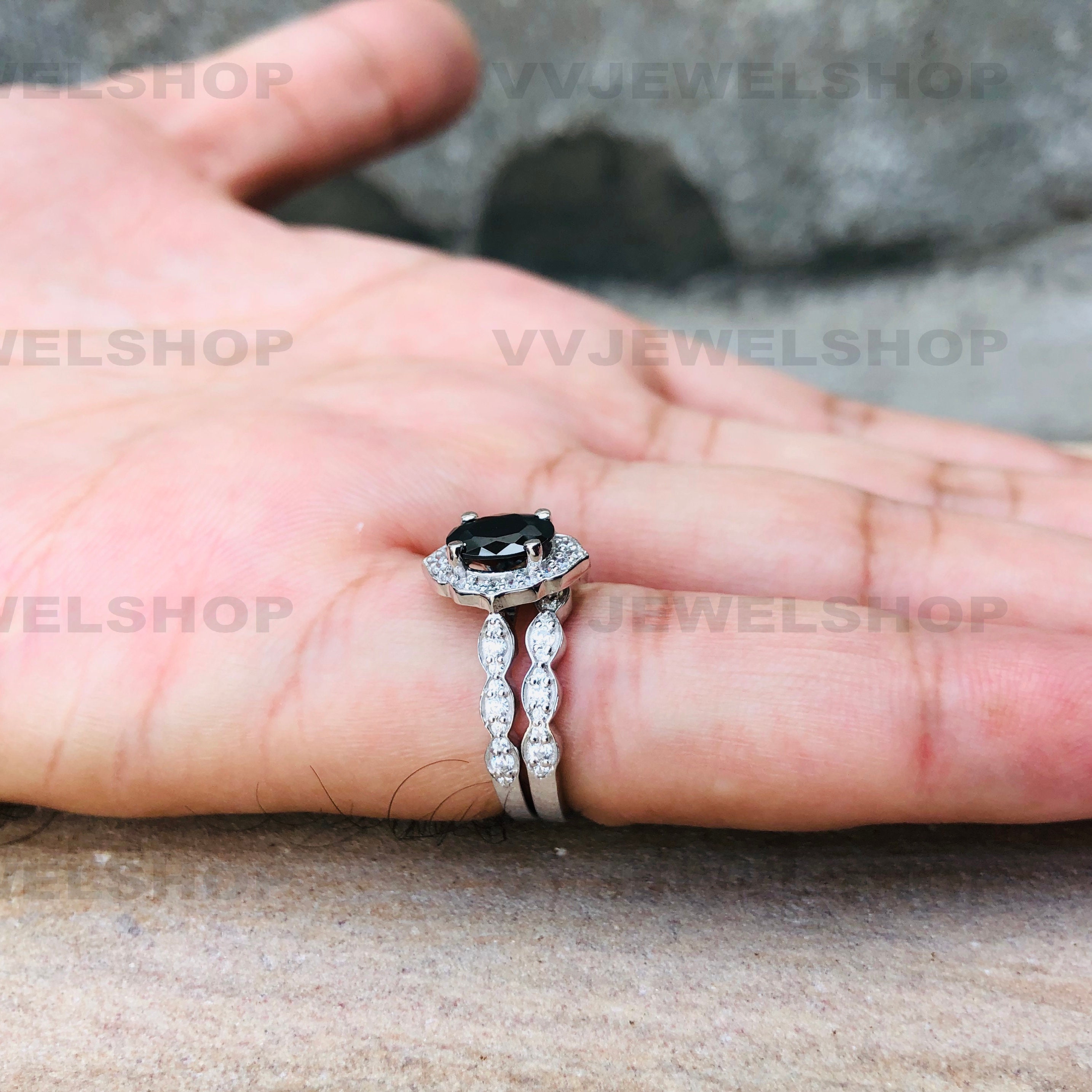 Conjunto de anillos nupciales conjunto de anillos de | Etsy