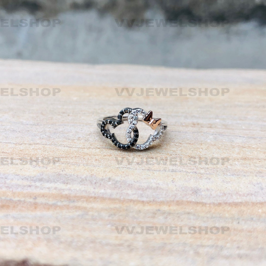Interlocking Mickey Minnie Mouse Ring, 925 Sterling Silver Ring, Lab ...