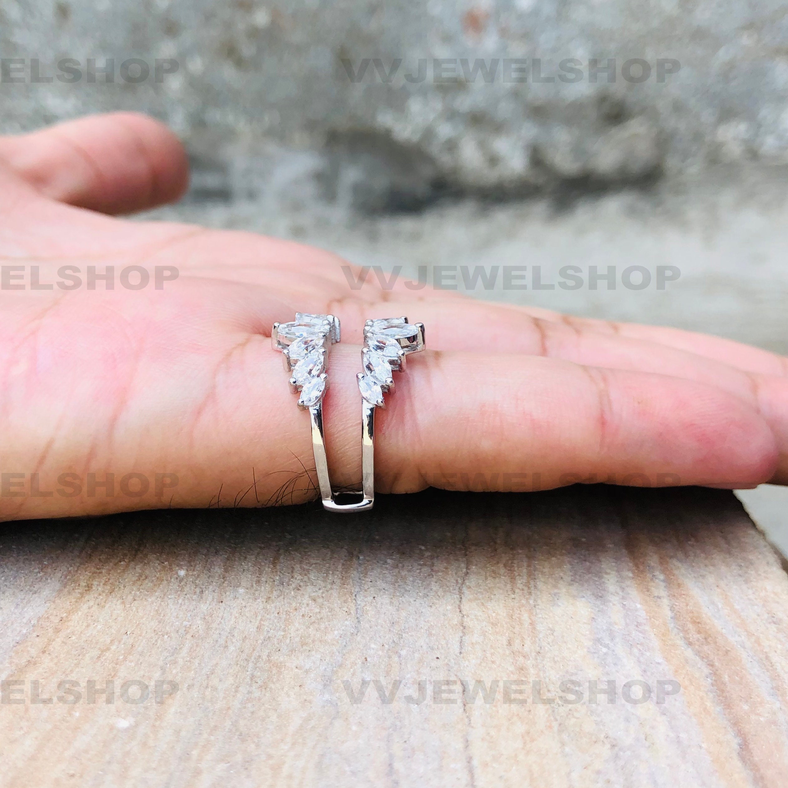 Marquise Diamond Wrap Enhancer, Solitaire Ring Wrap Guard Band, White ...