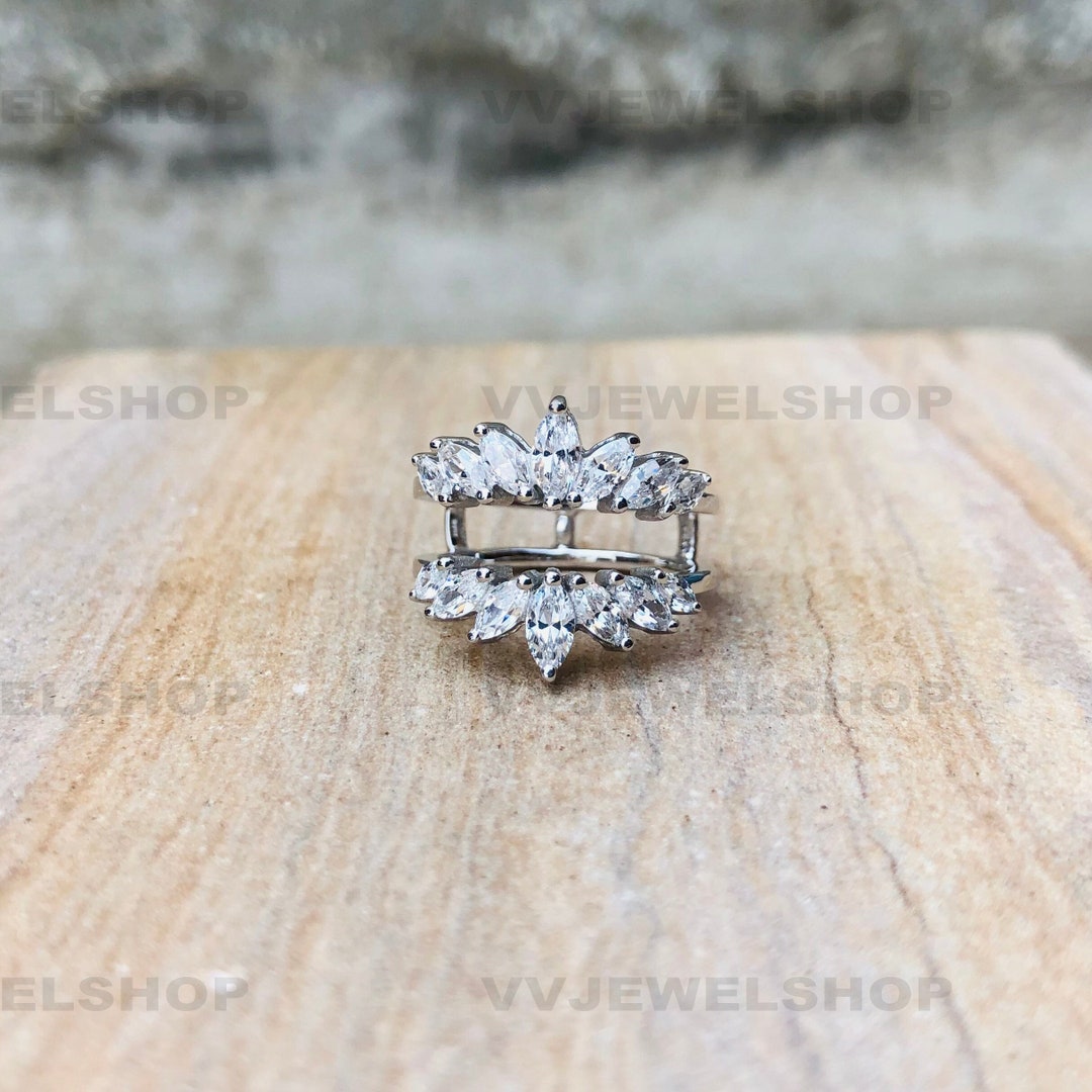Marquise Diamond Wrap Enhancer, Solitaire Ring Wrap Guard Band, White ...