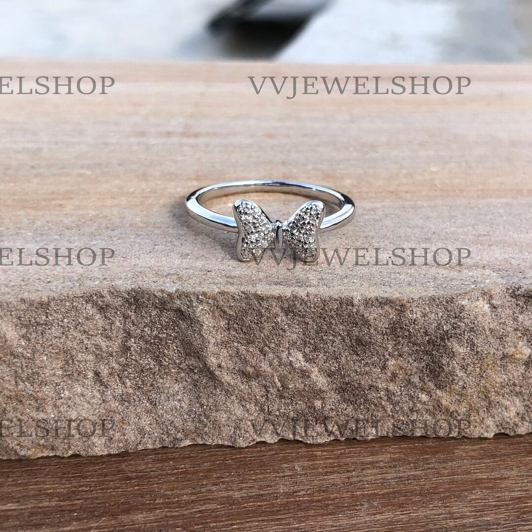 Mickey Mouse & Minnie Mouse 0.085 CT. T.W. Diamond Bow Ring in Sterling ...
