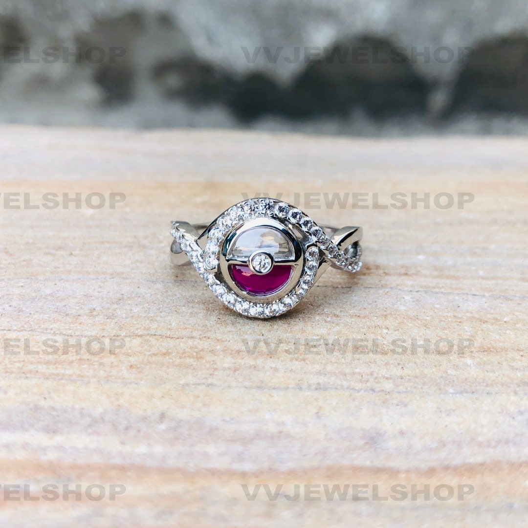 Pokemon Ball Ring, White Round Diamond Ring, Criss Cross Shank Ring ...