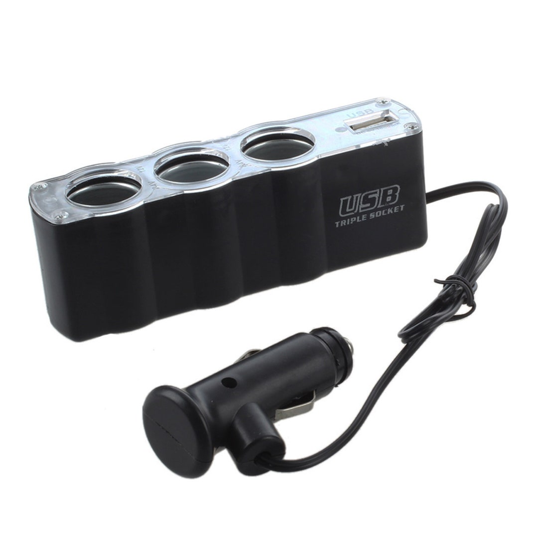 Triple 3 Way Car Cigarette Lighter Socket Splitter USB Charger Power ...