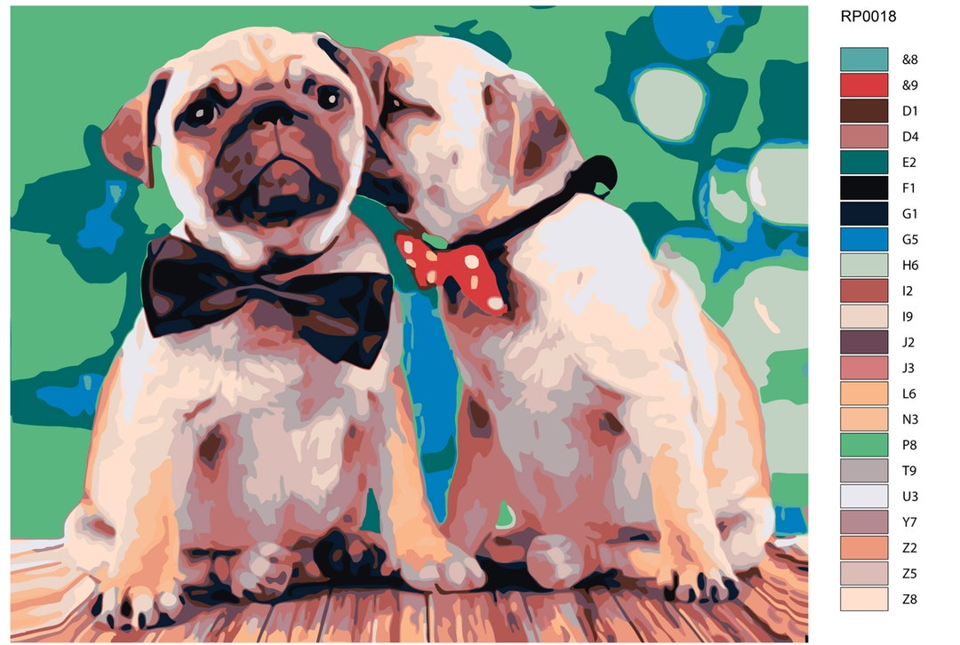 Pugs Painting by Numbers DIY Kit Dogs Paint by Number Art Design Puppy ...