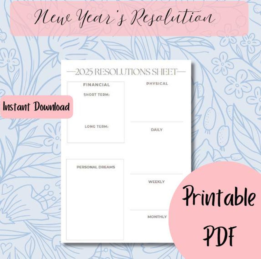 2025 NEW YEAR'S RESOLUTIONS | Goal Setting | Customizable Printable ...