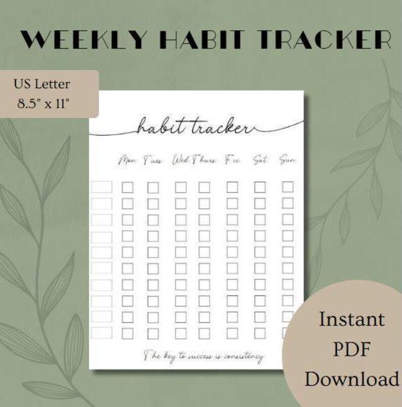 Weekly Habit Tracker Minimalist Printable Habit Tracker Consistency is ...