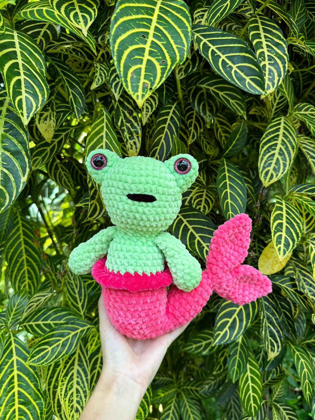 Crochet Frog Mermaid Green and Pink Plushie - Etsy