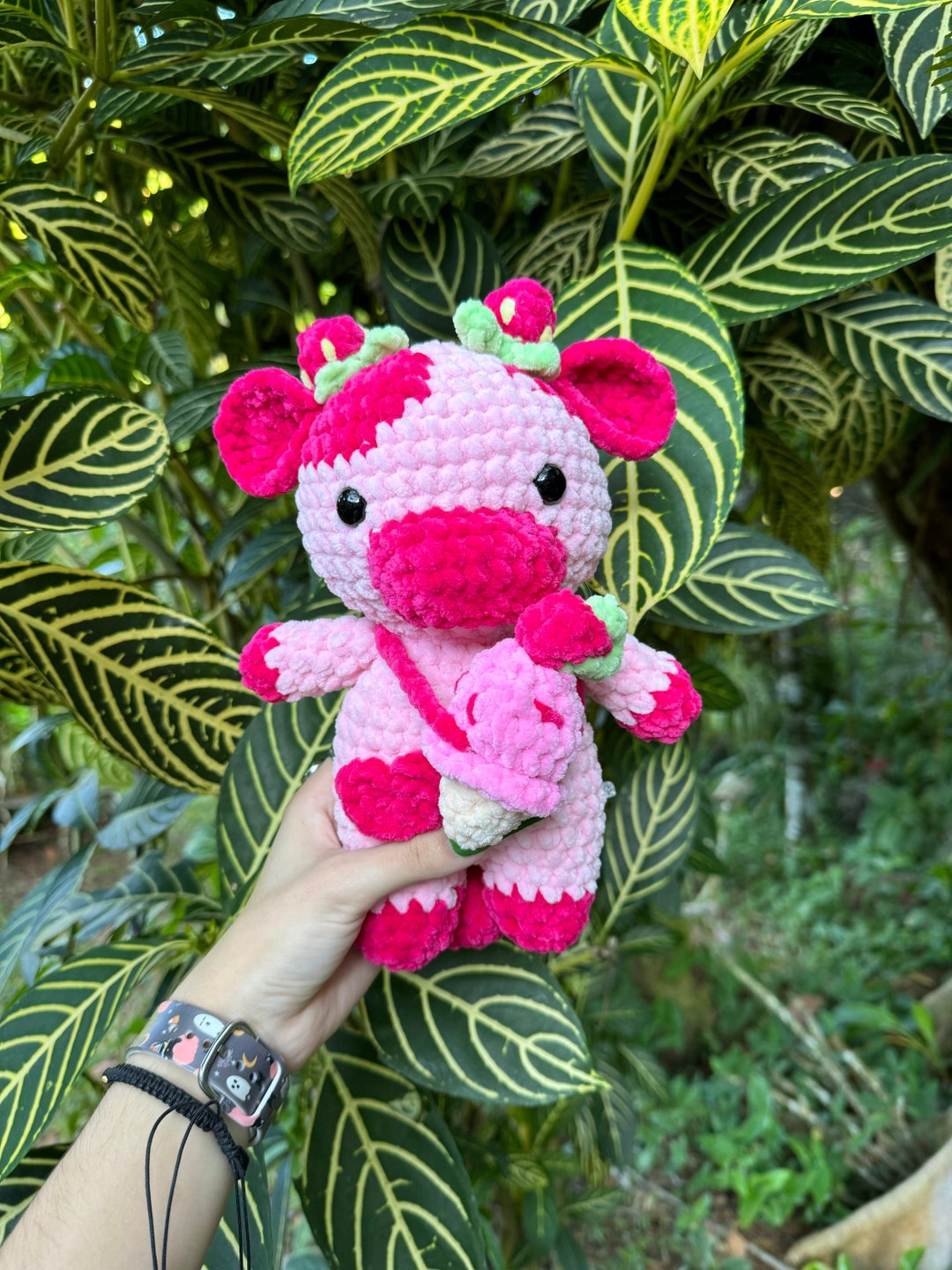 Crochet Strawberry Pink Cow Plushie Amigurumi Berry Valentine Gift ...
