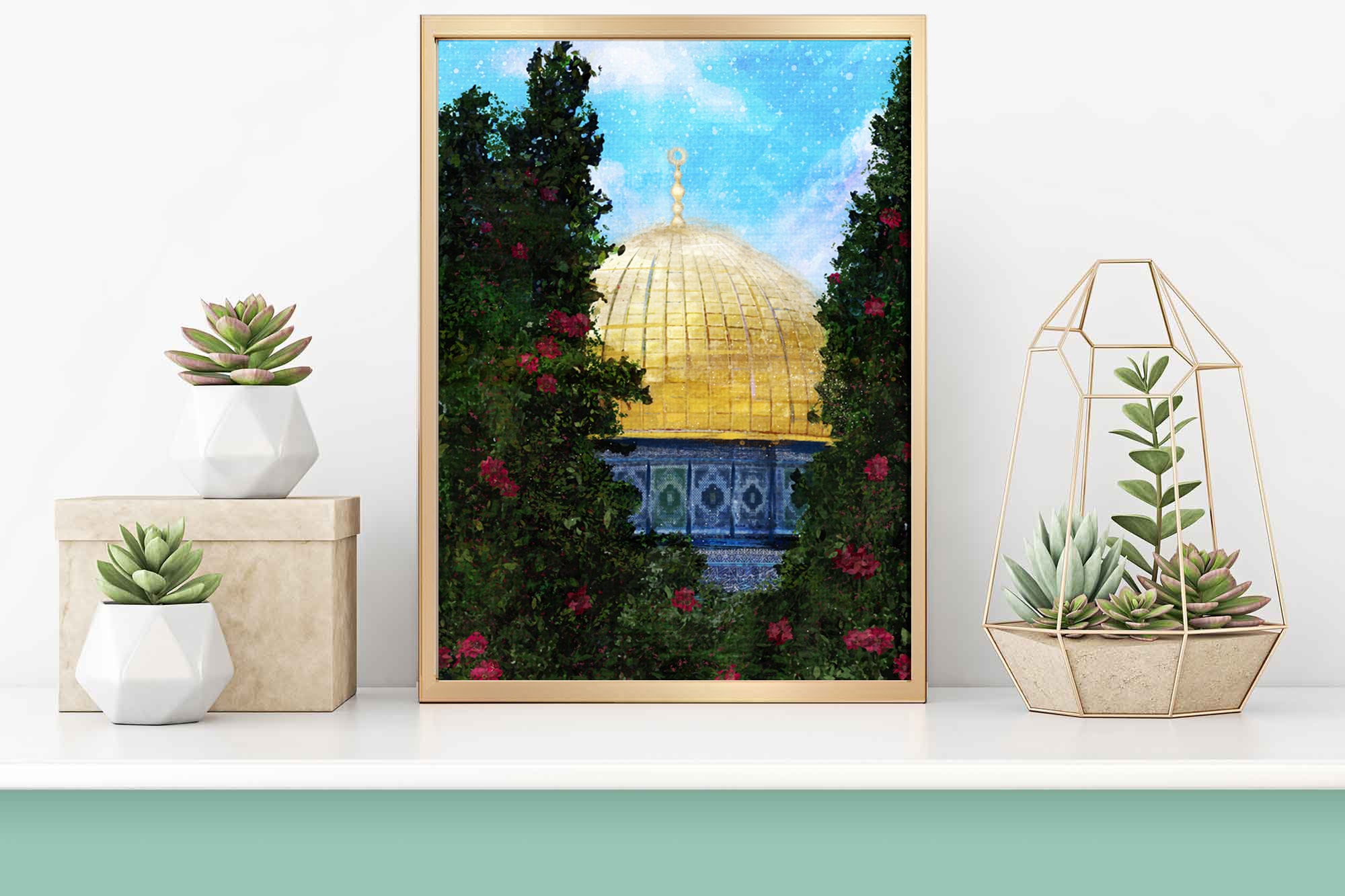 Al Aqsa Mosque Wall Art, Dome of the Rock Print, Watercolor Painting ...