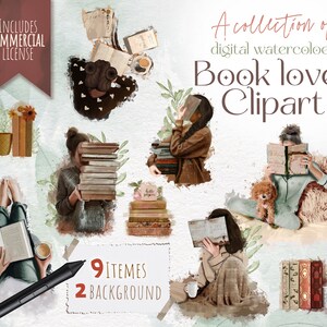 Watercolor Girl Reading Clipart, Girls With Watercolor Books, Read ...