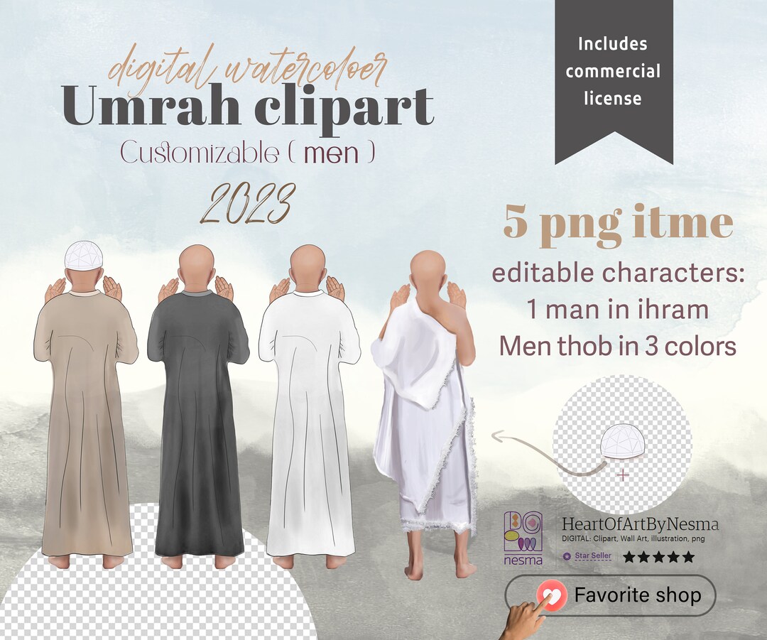 Muslim Man Portrait Clipart: Hajj & Umrah Personalized Gifts ...