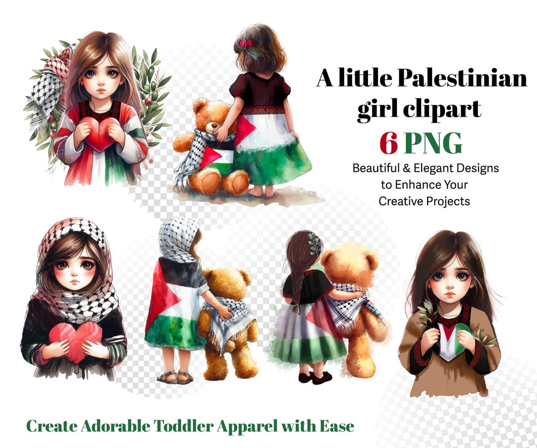 Palestinian Baby Girl Clipart: Teddy Bear & Heart, Ideal for ...