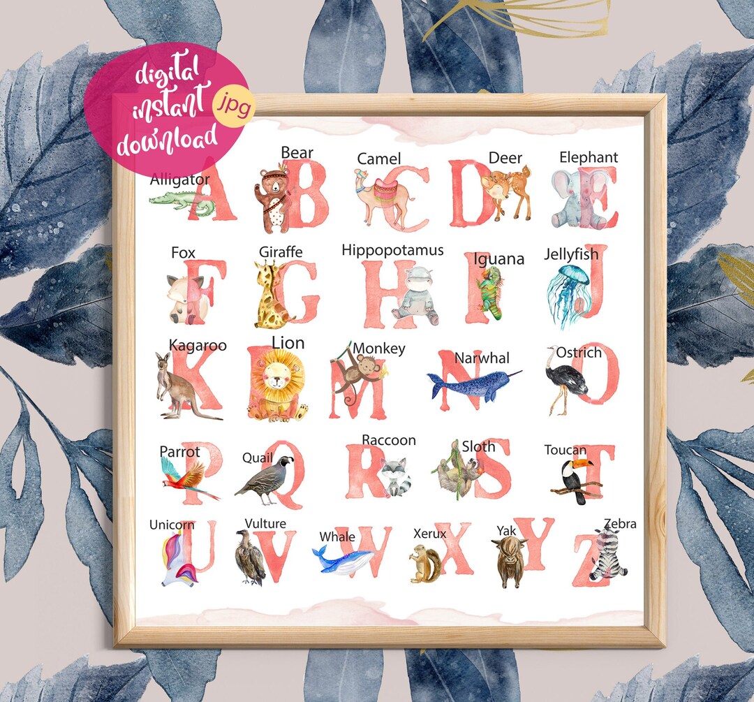 Woodland and Safari Animals Alphabet Poster: Educational Art for ...