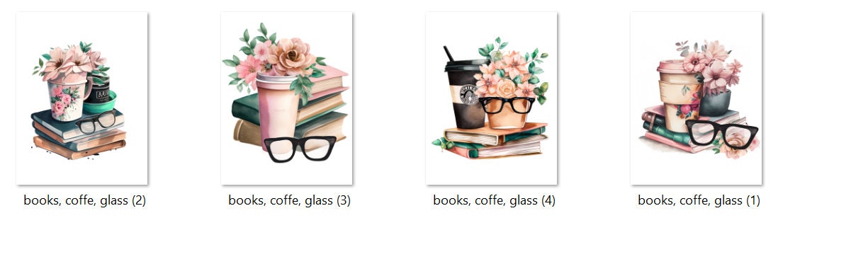 Coffee and Books Sticker Png Clipart, Cottage Watercolor Bookish ...